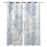 Blue Grey Coral Coastal Blackout Curtains 84 Inches Long, Summer Beach ...