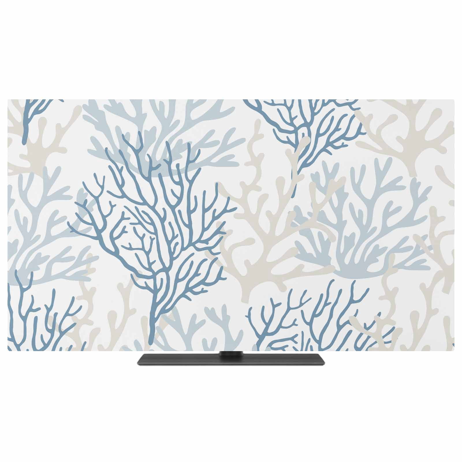 Blue Grey Coral Coastal TV Dust Cover,Stretchable TV Screen Desktop ...