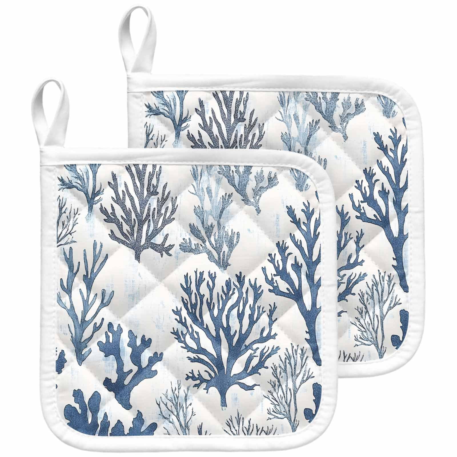 Blue Grey Coral Pot Holders for Kitchen Heatproof Potholder, 2 Pack ...