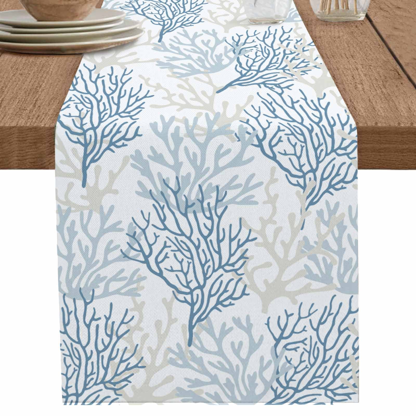 Blue Grey Coral Table Runner 90 Inches Long for Dining Table Decor ...
