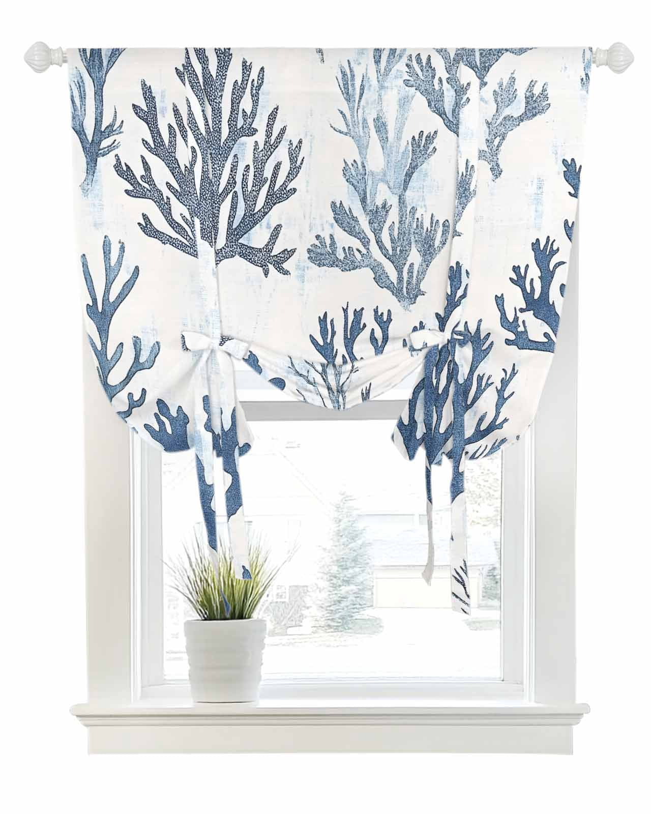 Blue Grey Coral Tie Up Curtains for Window, Thermal Insulated Balloon ...