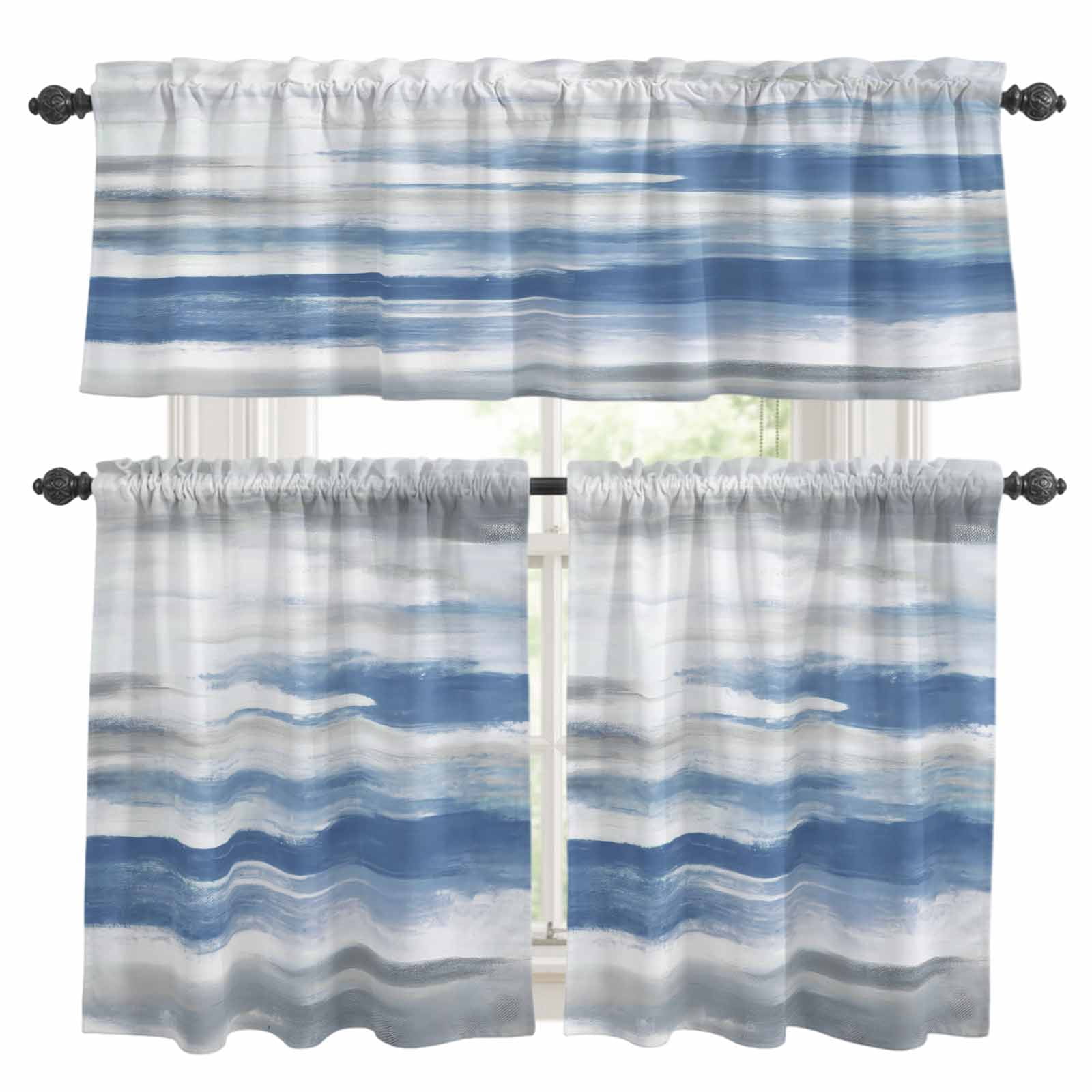 Blue Grey Curtain Valances Set Abstract Vintage Ombre Mottled Texture ...