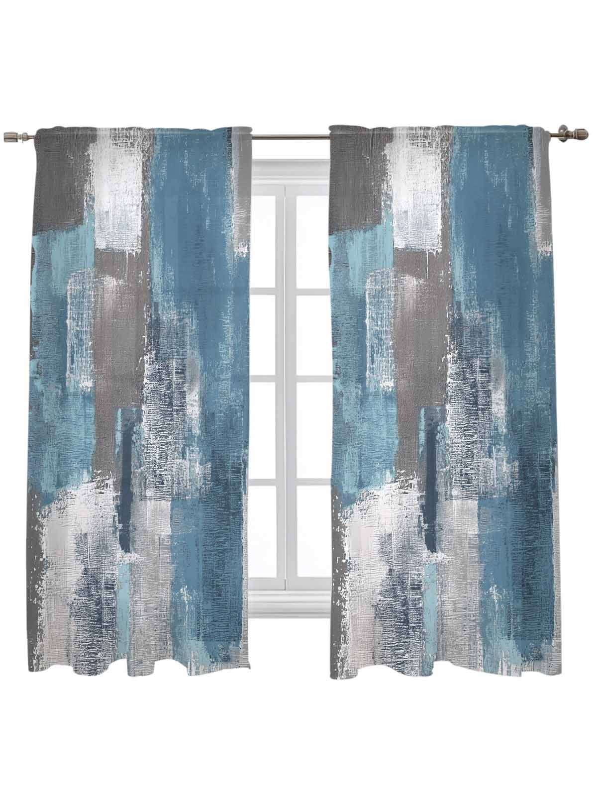 Blue Grey Curtains 63 Inch Length, Sheer Curtains for Bedroom Living ...