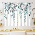 Blue Grey Eucalyptus Botanical Leaves Floral Kitchen Window Curtains ...