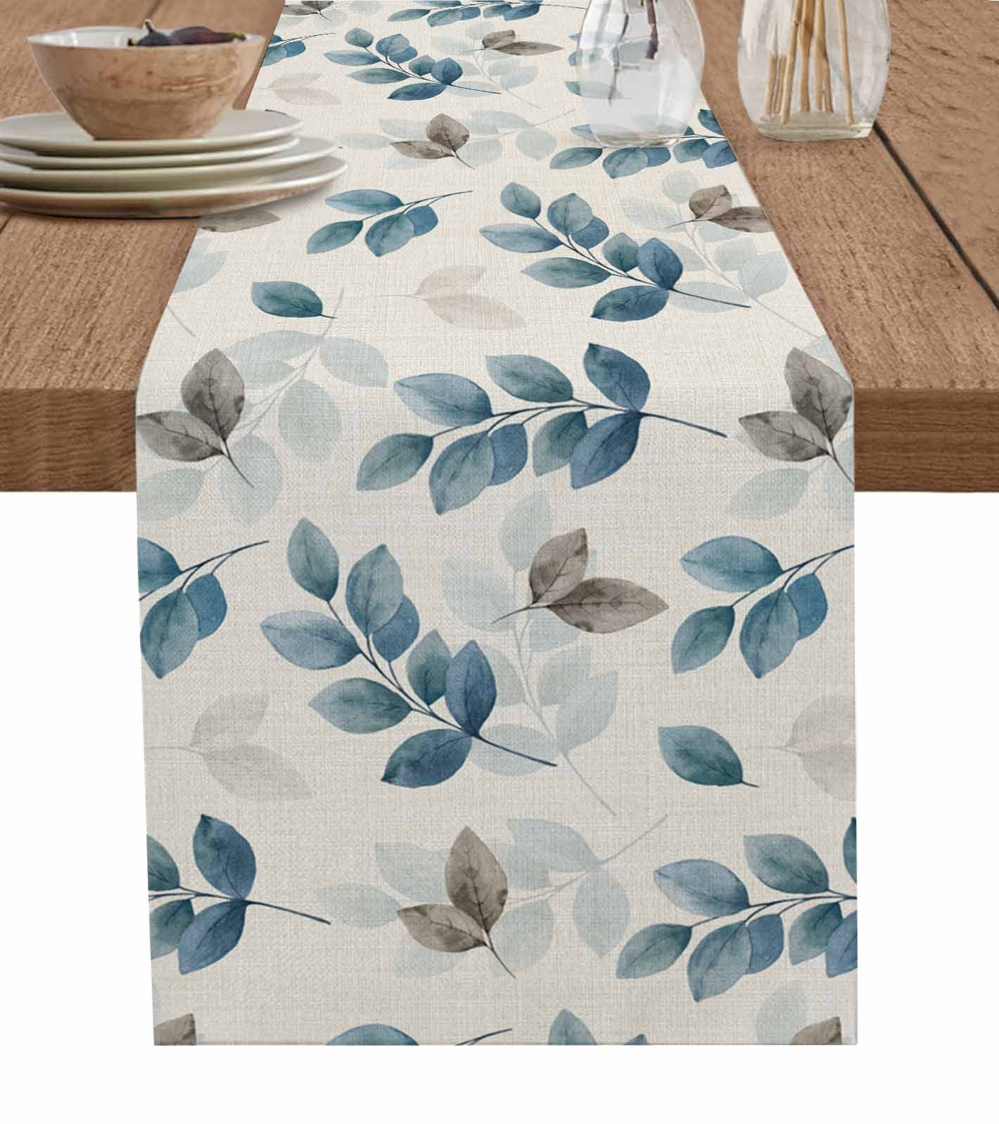 Blue Grey Eucalyptus Burlap-Cotton Table Runner 72 Inches Long,Fall ...