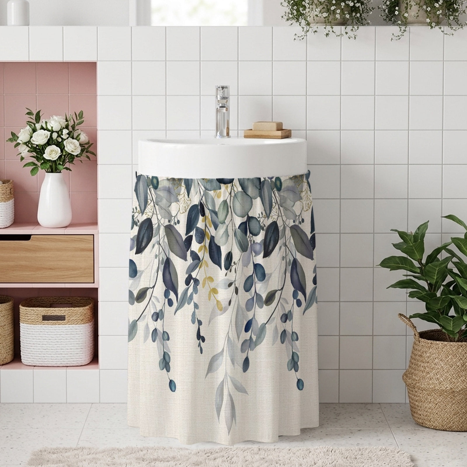 Blue Grey Eucalyptus Small Sink Skirt 10''x11'', Farmhouse Weeping ...