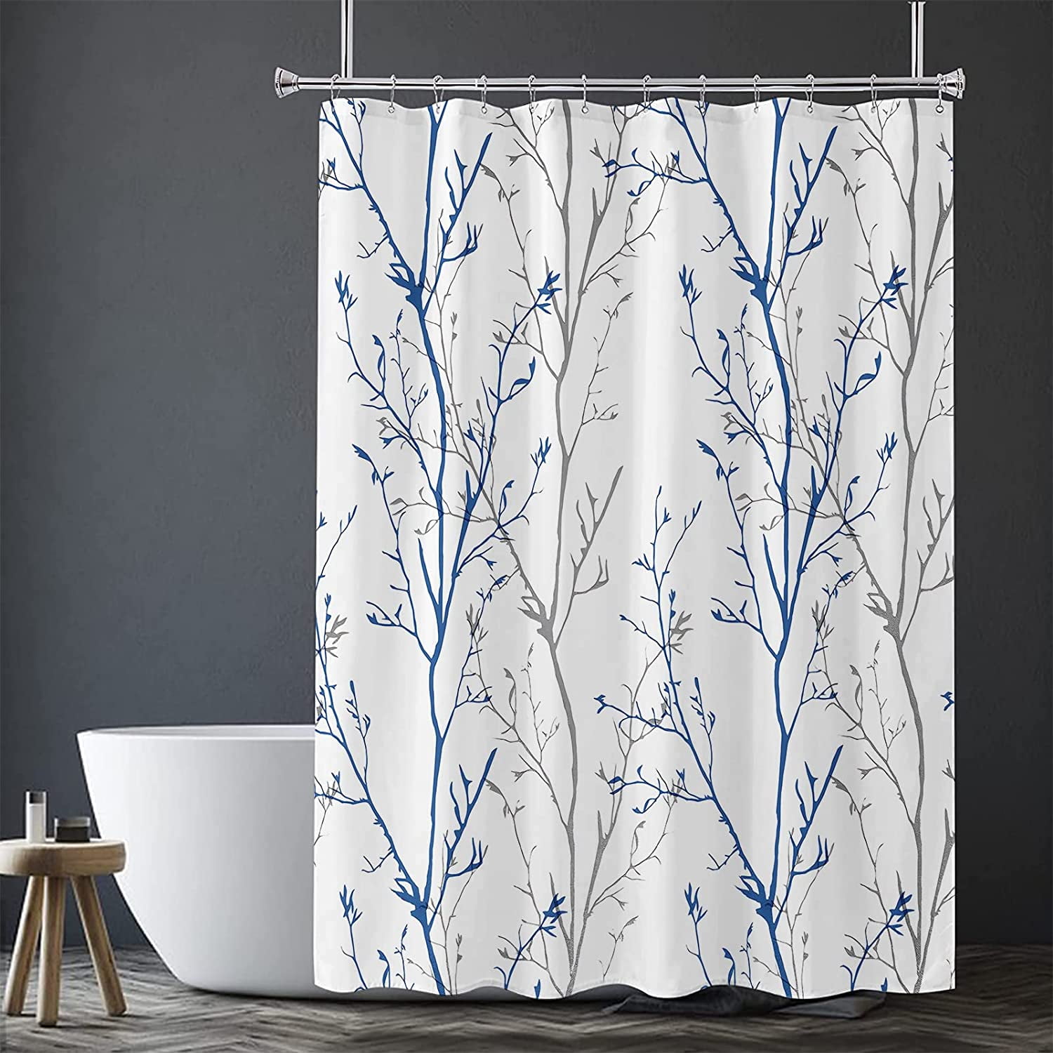 Blue Grey Fabric Shower Curtain Tree Branch Print Bathroom Curtain ...