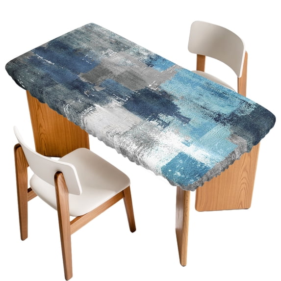 Blue Grey Fitted Rectangle Tablecloth 32" x 72" Modern Graffiti Brush ...