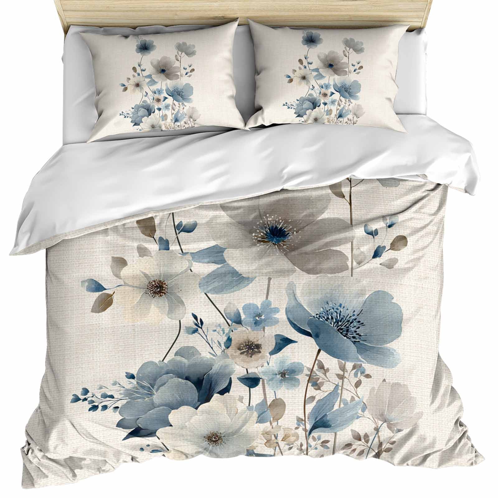 Blue Grey Floral Bedding 3 Piece Duvet Cover Set California King ...