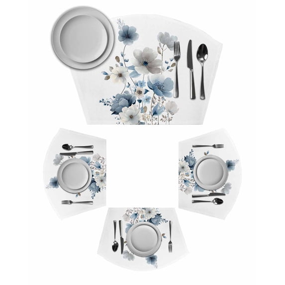 Blue Grey Floral Round Table Placemats Set of 4 Wedge Placemats ...