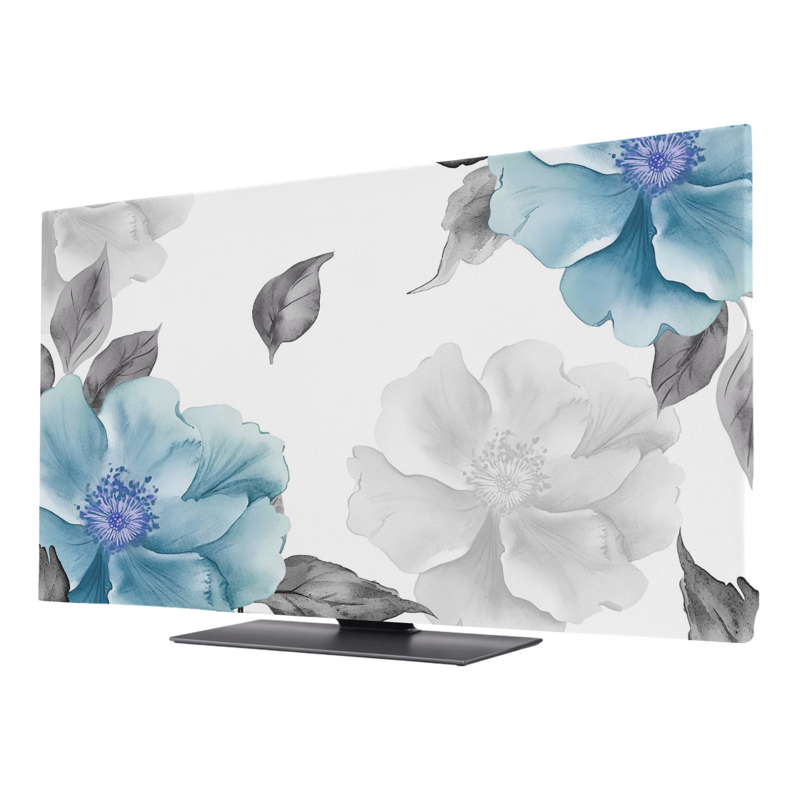 Blue Grey Floral TV Cover for 43 Inch Screen,Stretch Fabric Dustproof ...