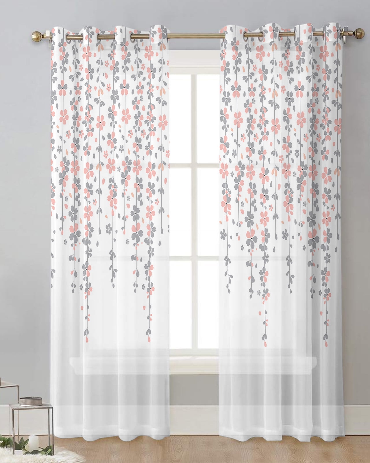 Blue Grey Flower White Background Tulle Living Room ration Transparent ...