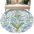 Blue Grey Flowers Round Rug 5ft Washable Circle Kitchen Rugs Non Slip ...