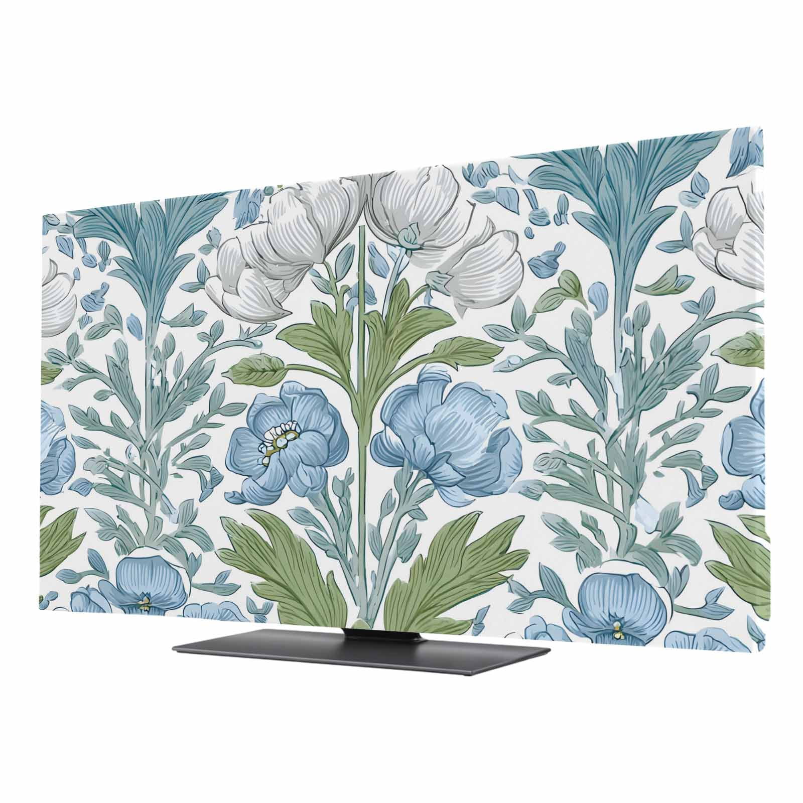 Blue Grey Flowers TV Cover for 43 Inch Screen,Stretch Fabric Dustproof ...