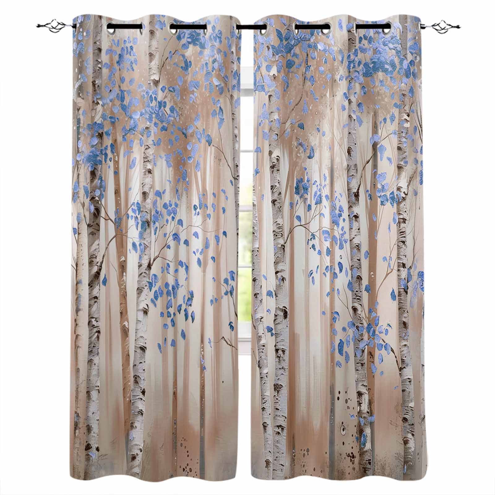 Blue Grey Forest Blackout Curtains 45 Inches Long, Grey Modern Art Oil ...