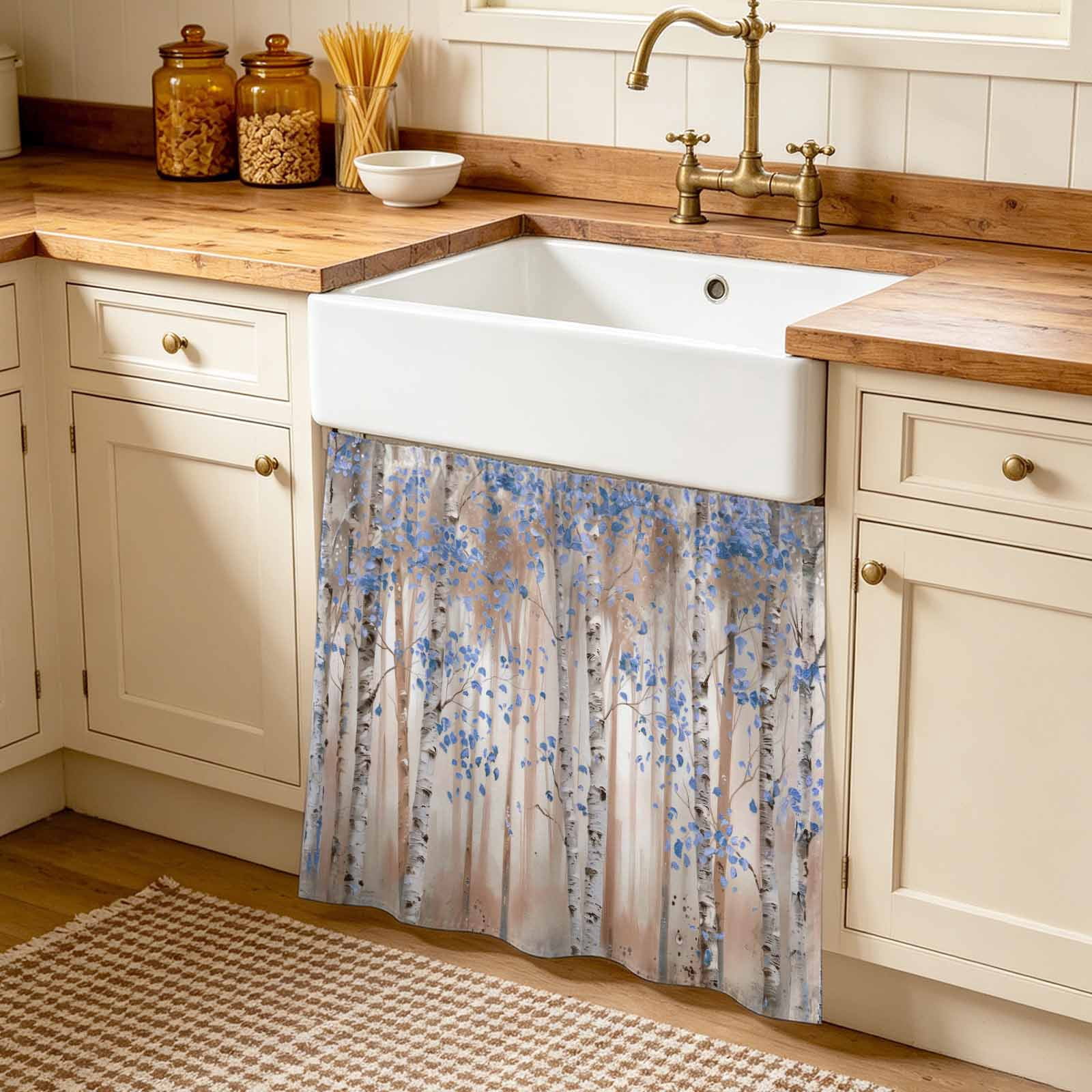 Blue Grey Forest Cabinet Curtains 35"W x 35"L, Grey Modern Art Oil ...