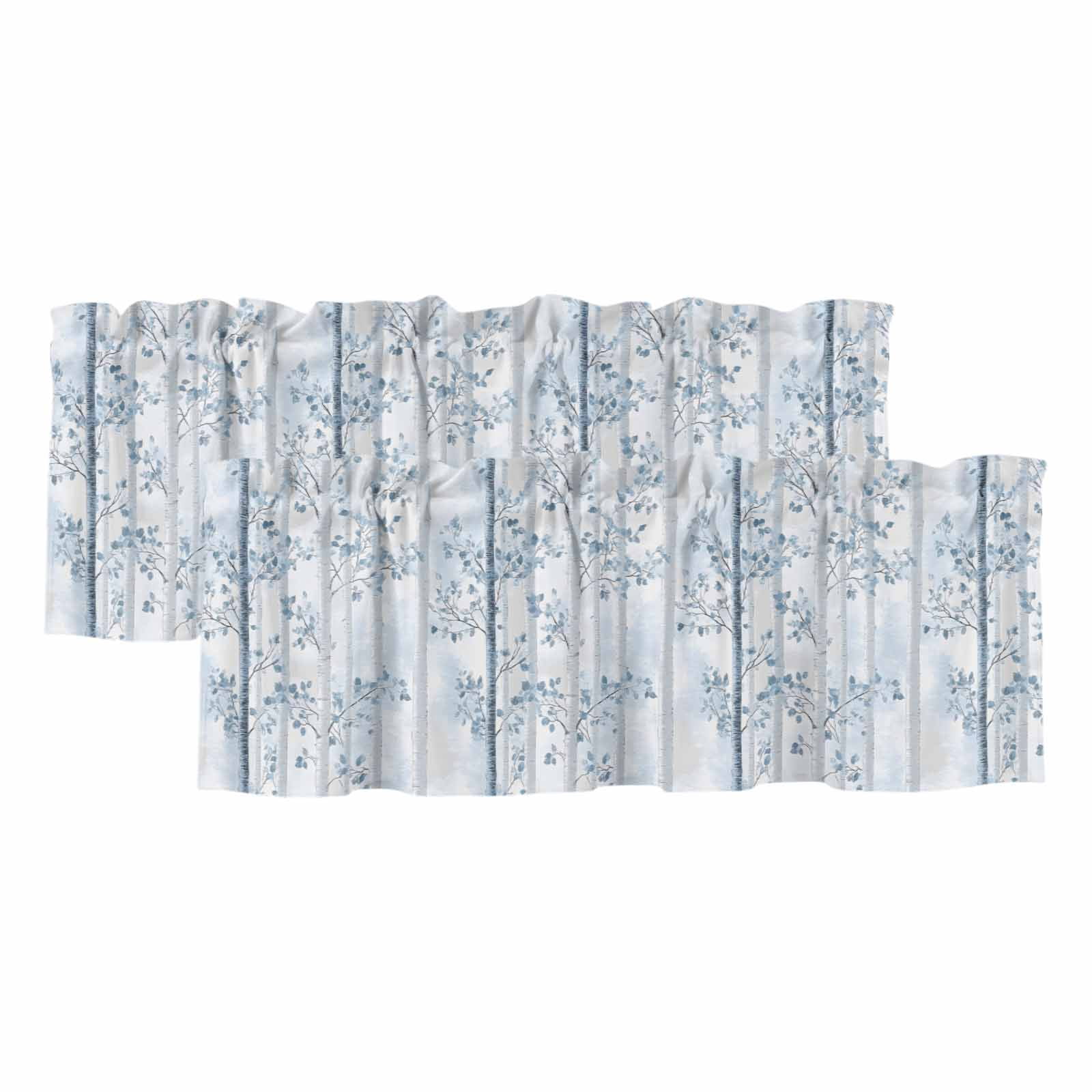 Blue Grey Forest Curtain Valances for Windows, Kitchen Valance Window ...
