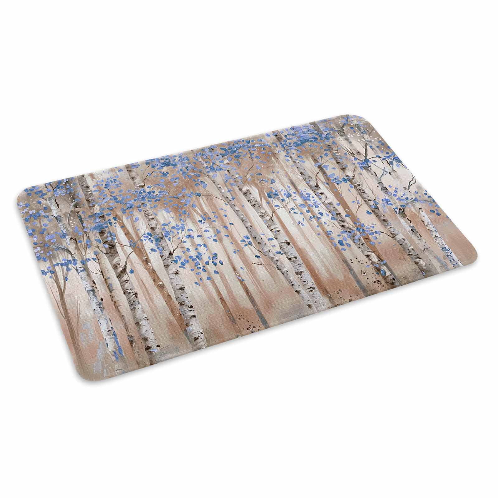 Blue Grey Forest Doormat Outdoor Entrance 18"x30", Grey Modern Art Oil ...