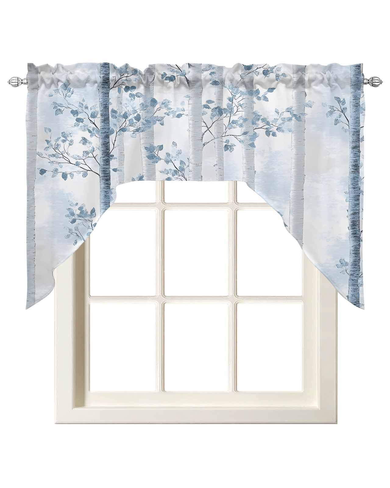 Blue Grey Forest Kitchen Curtains Swag Valance for Windows/Bathroom ...
