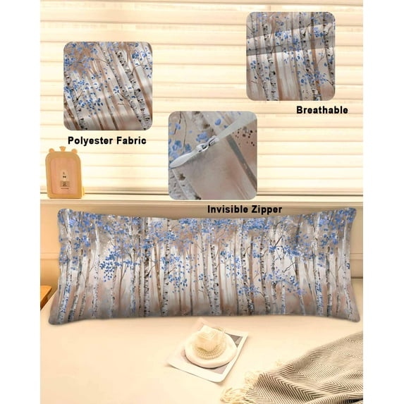 Blue Grey Forest Throw Pillow Covers, Grey Modern Art Oil Painting Soft ...