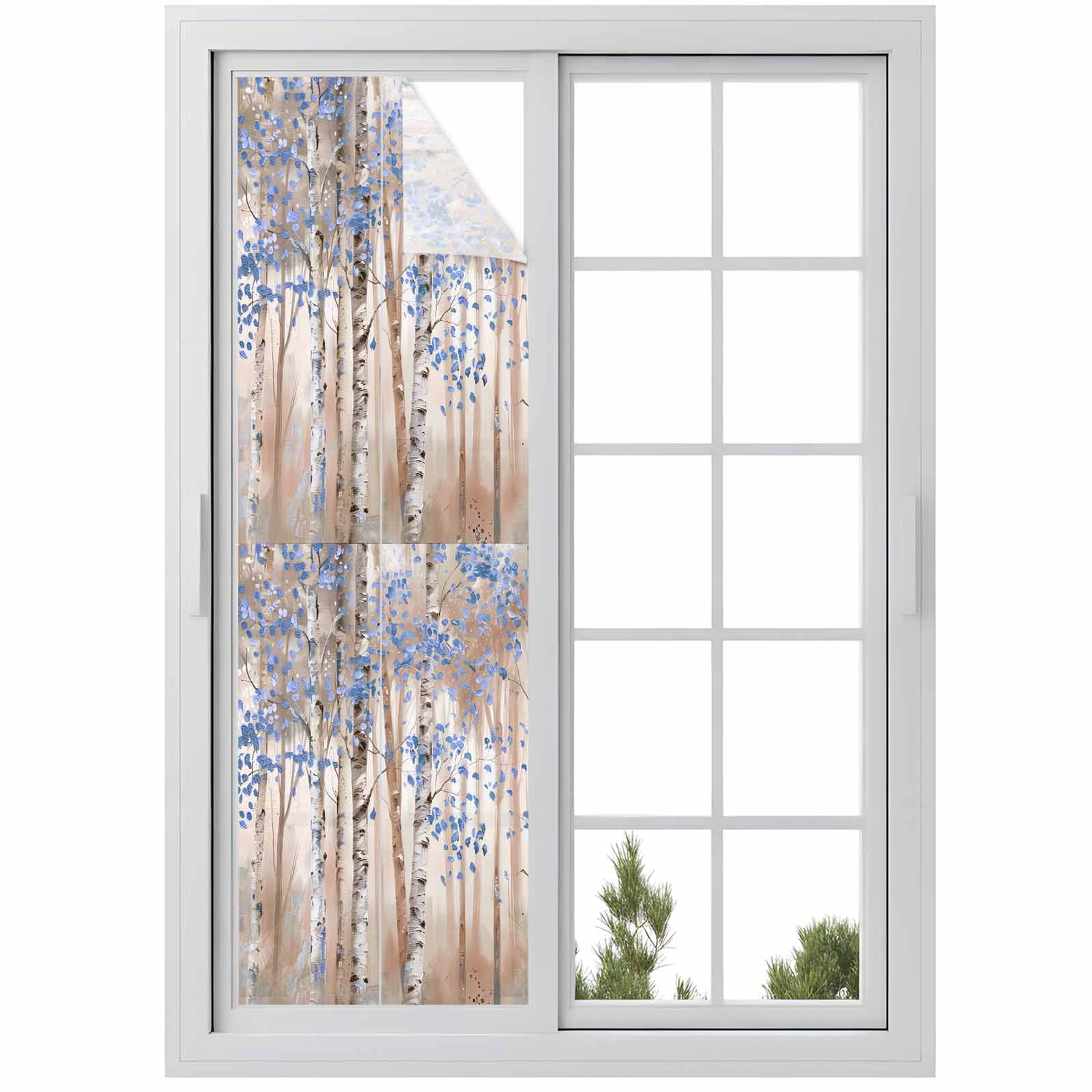 Blue Grey Forest Window Privacy Film, Grey Modern Art Oil Painting ...