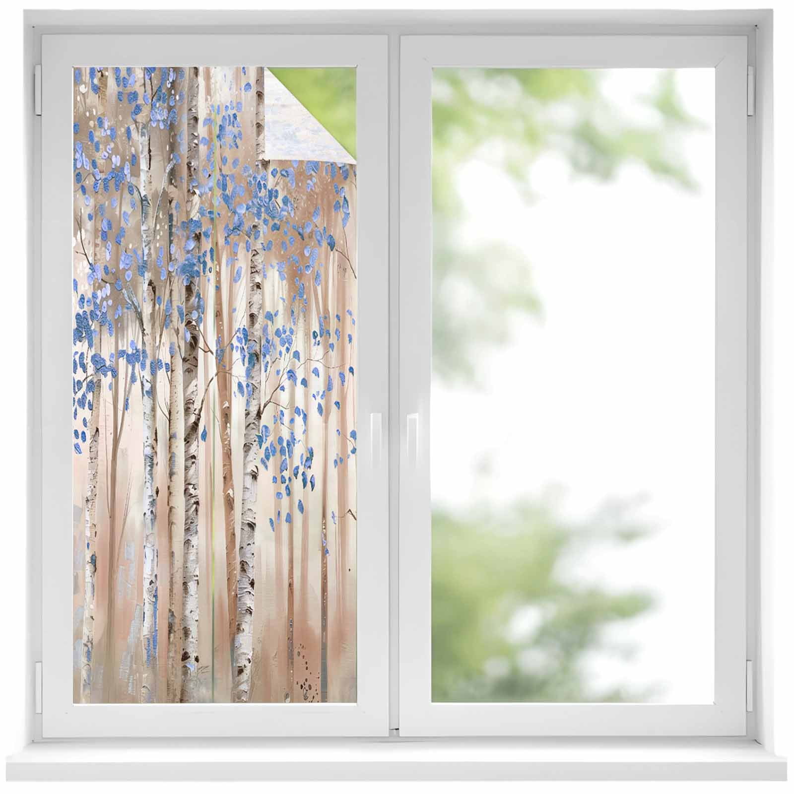 Blue Grey Forest Window Privacy Film, Grey Modern Art Oil Painting ...