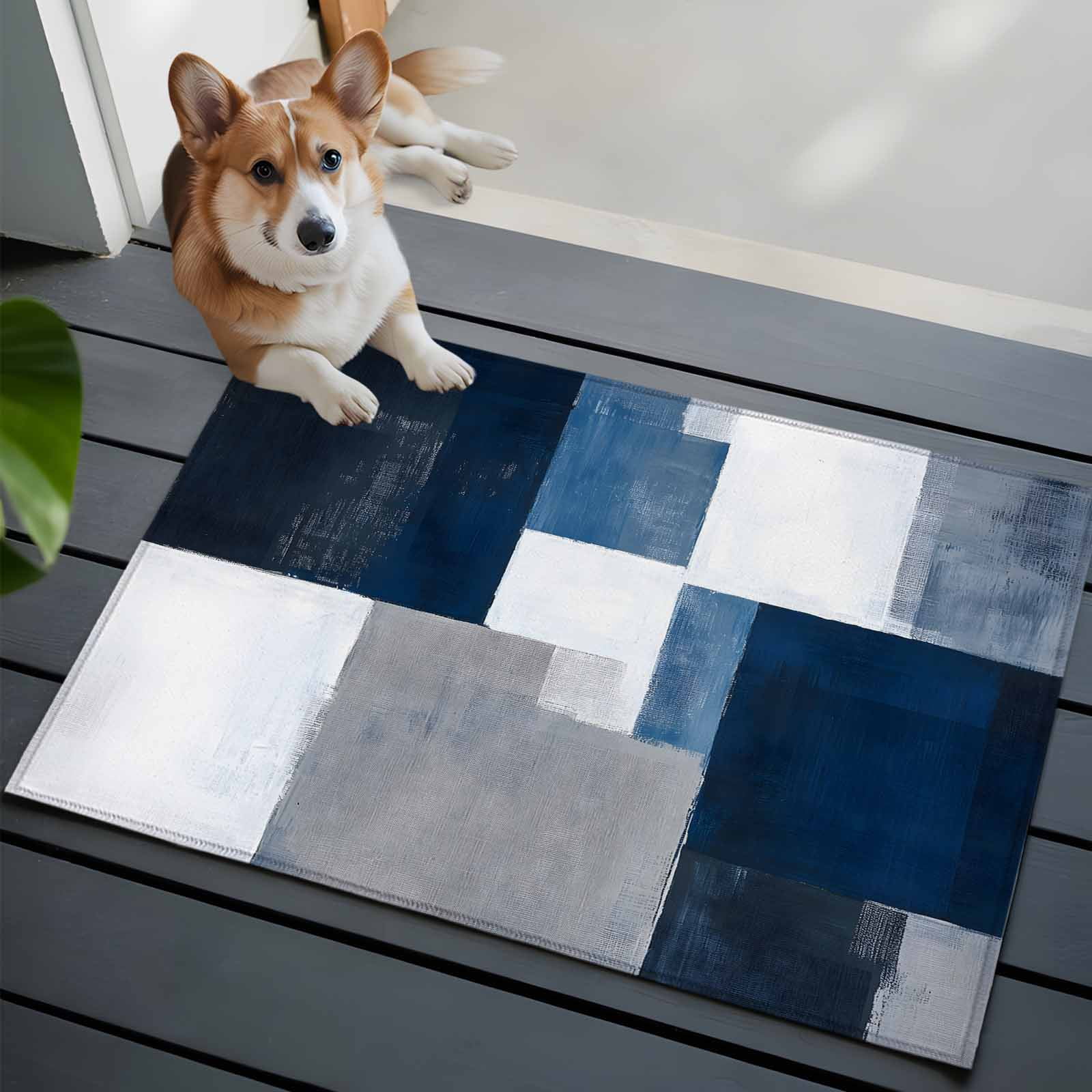 Blue Grey Front Door Rugs 2x3 ft Abstract Graffiti Modern Mottled Art ...