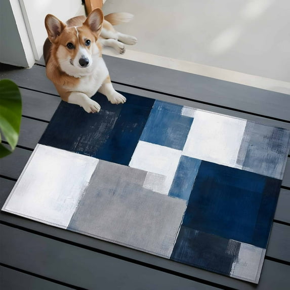 Blue Grey Front Door Rugs 2x3 ft Abstract Graffiti Modern Mottled Art ...