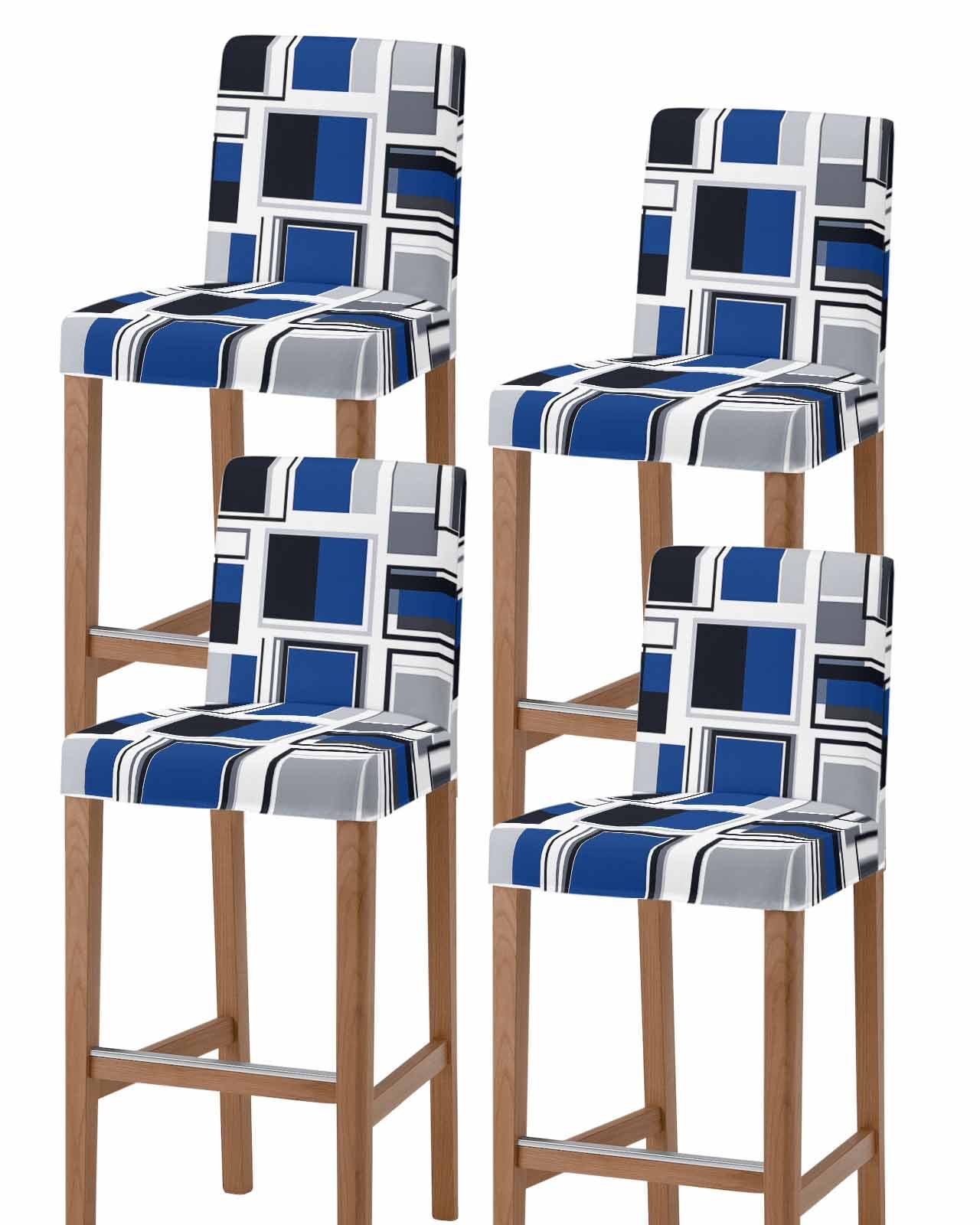 Blue Grey Geometric Bar Stool Covers Set of 4, Abstract Art Irregular ...