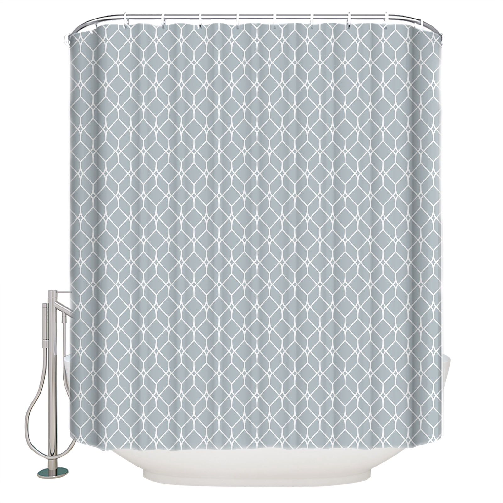 Blue Grey Geometric Bathroom Shower Curtains with 12 Hooks Polyester ...