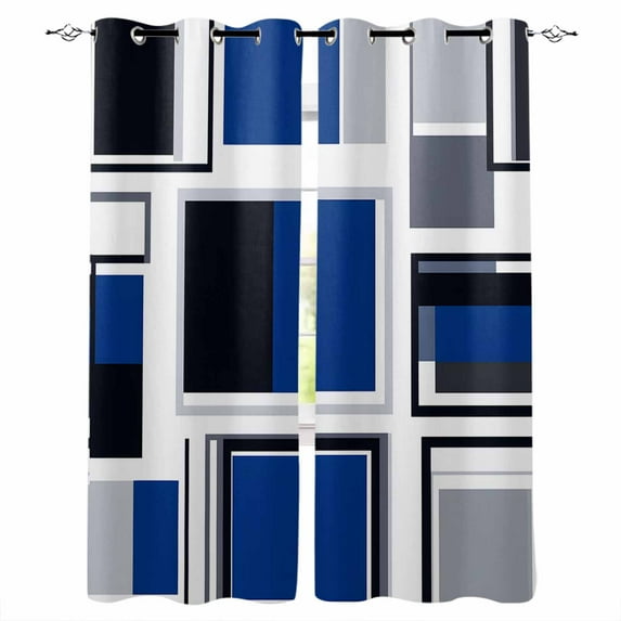 Blue Grey Geometric Blackout Curtains 96 Inches Long, Abstract Art ...