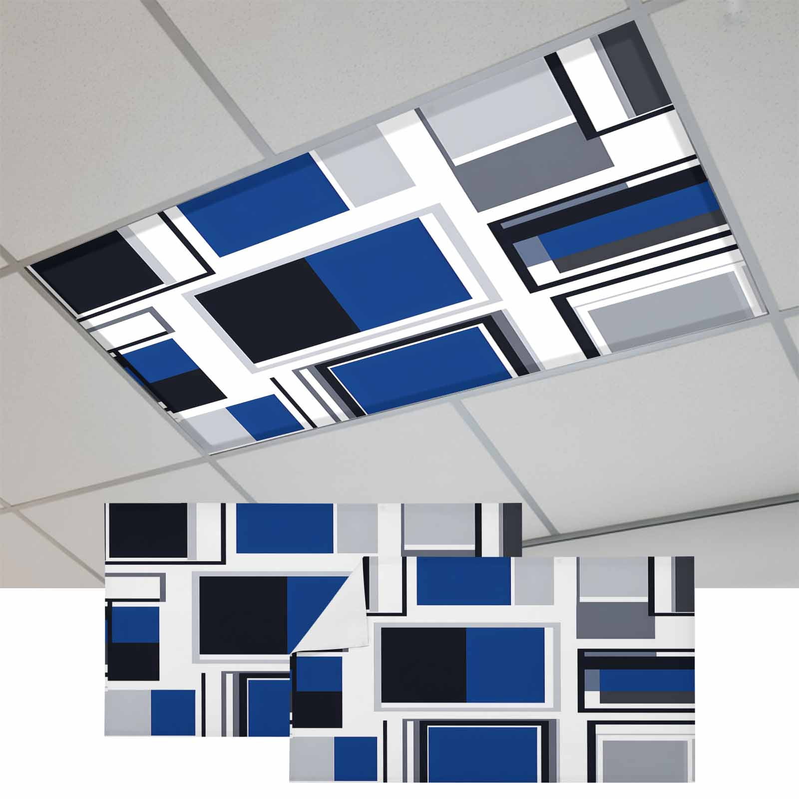 Blue Grey Geometric Fluorescent Light Covers, Abstract Art Irregular ...