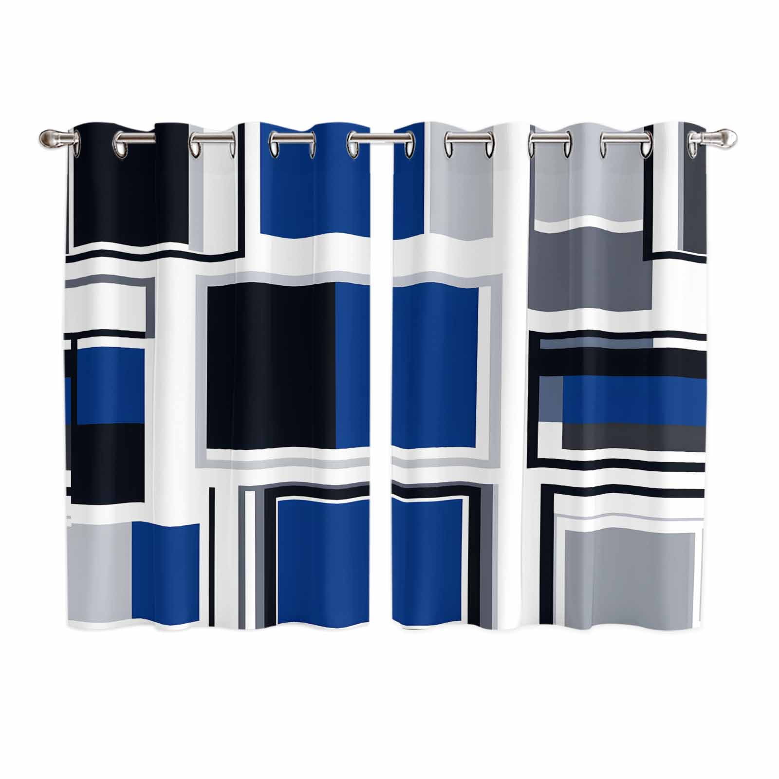 Blue Grey Geometric Kitchen Curtains 63 Inch Length, Abstract Art ...