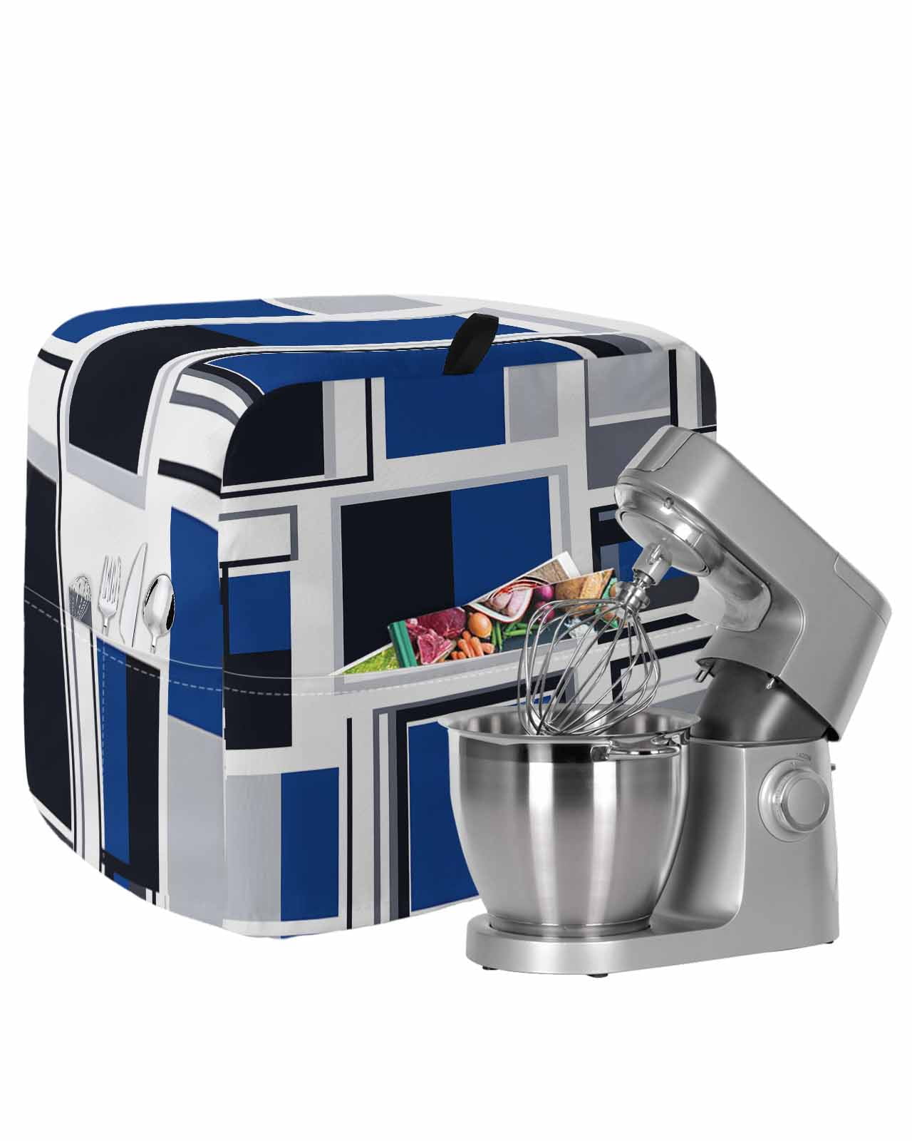 Blue Grey Geometric Stand Mixer Dust Cover with Storage Pocket ...