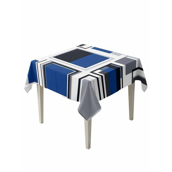 Blue Grey Geometric Table Cloth, Abstract Art Irregular Contemporary ...