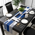Blue Grey Geometric Table Runner 90 Inches Long,Abstract Art Irregular ...