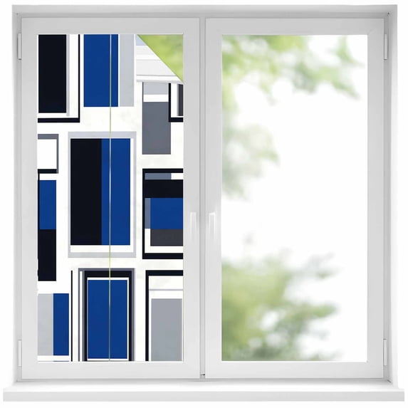 Blue Grey Geometric Window Privacy Film, Abstract Art Irregular ...