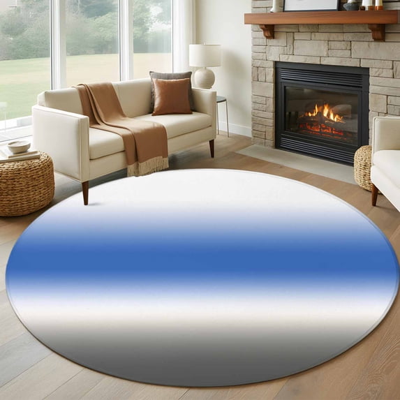 Blue and Grey Gradient 6FT Round Area Rugs for Living Room Minimalist ...