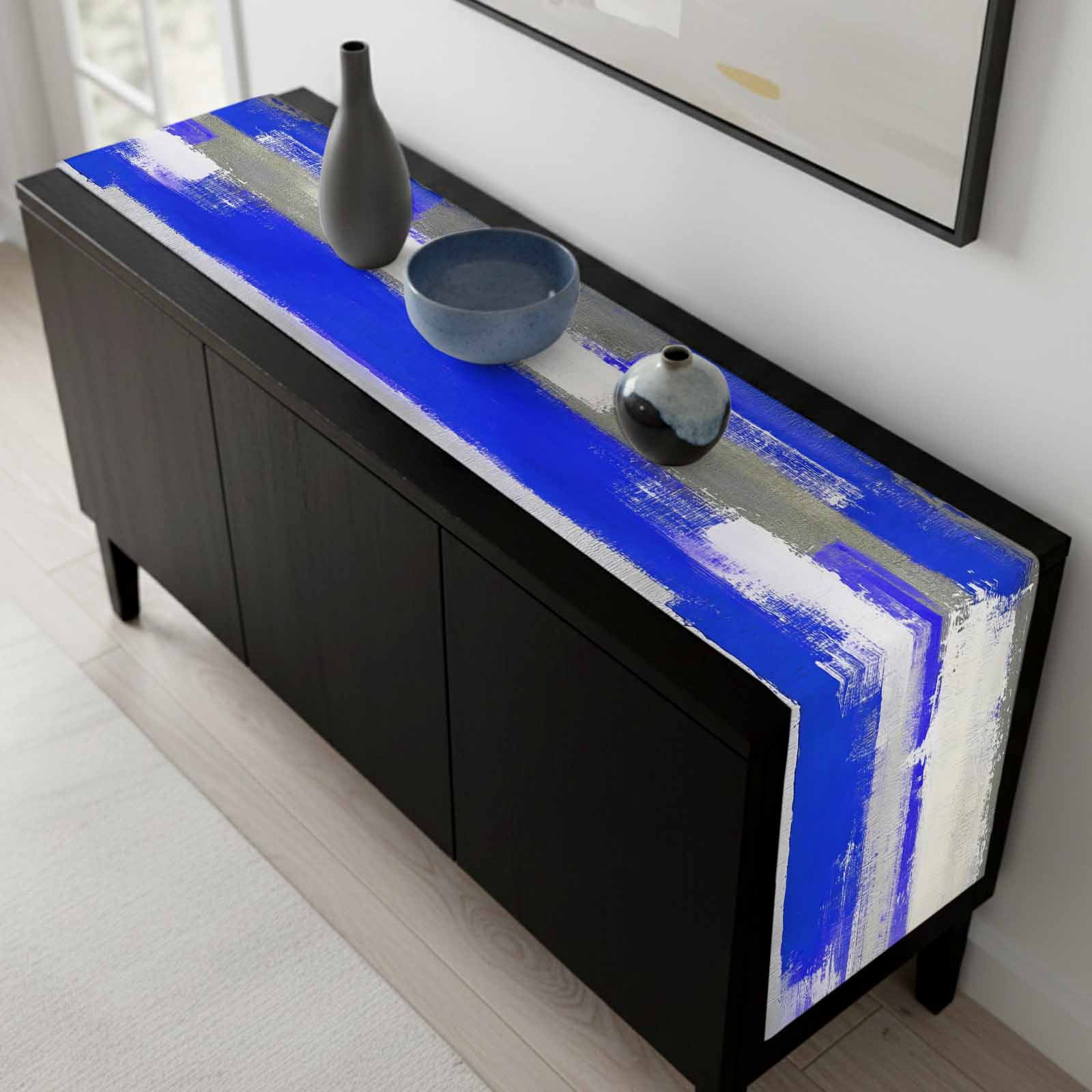 Blue Grey Gradient Abstract Geometric Table Runner 90 Inches Long ...