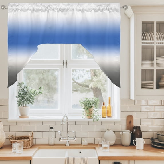 Blue and Grey Gradient Swag Curtain Valance for Windows, Minimalist ...