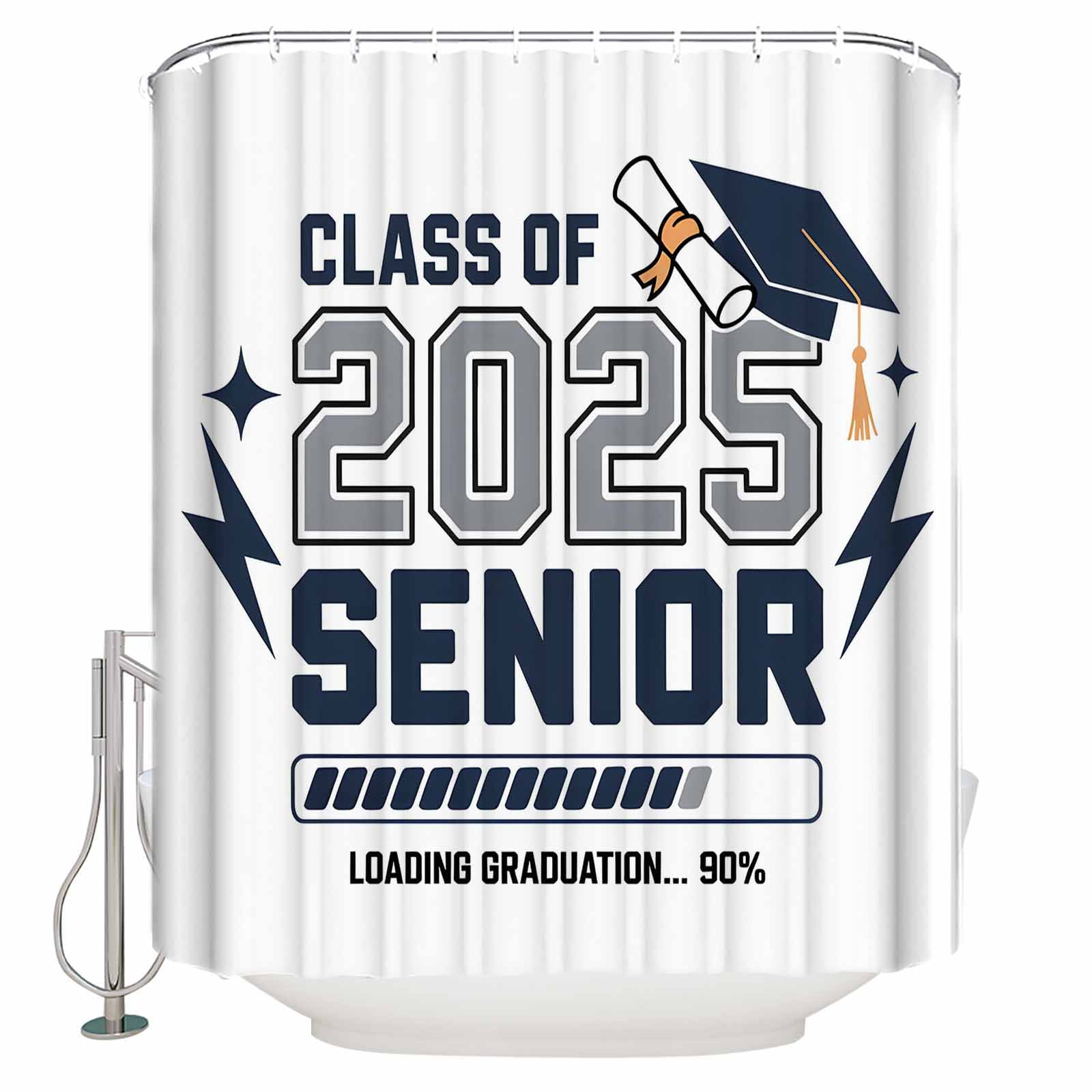 Blue Grey Graduation Season Bathroom Shower Curtains with 12 Hooks ...