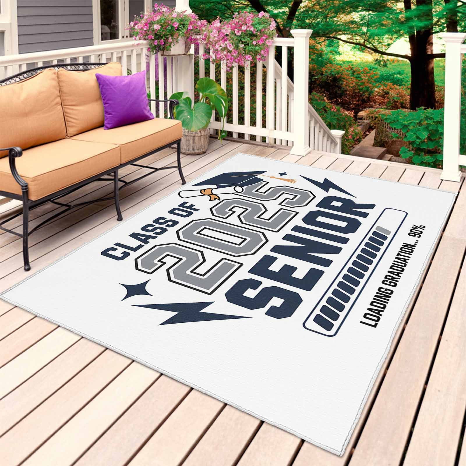 Blue Grey Graduation Season Outdoor Rug 4x6 Ft, Non Slip Washable Area ...