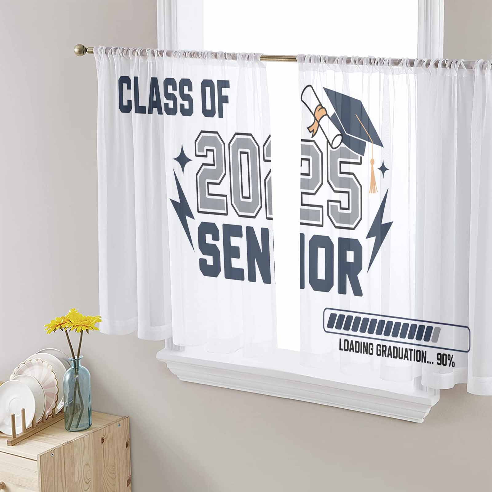 Blue Grey Graduation Season Sheer Curtains 54 Inches Length 2 Panels ...