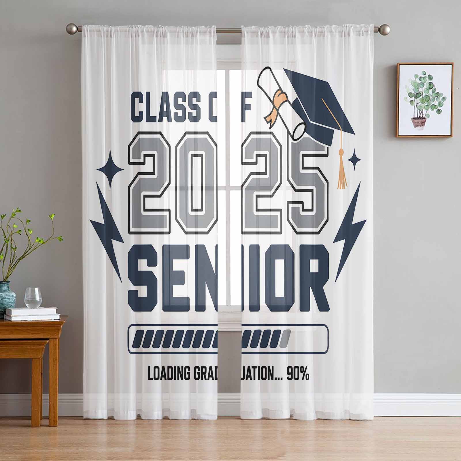 Blue Grey Graduation Season Sheer Curtains 72 Inches Long 2 Panels Set ...