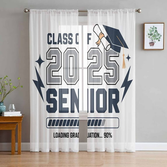 Blue Grey Graduation Season Sheer Curtains 72 Inches Long 2 Panels Set ...