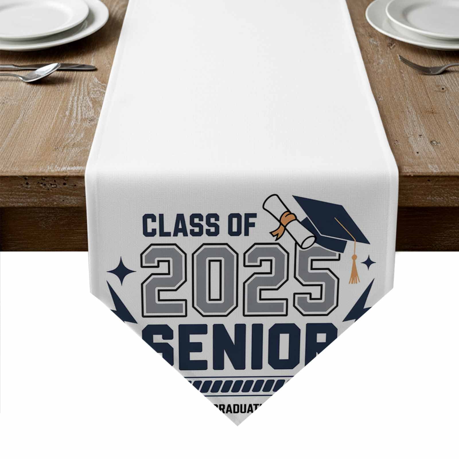 Blue Grey Graduation Season Table Runner Linen Burlap Table Runner 72 ...
