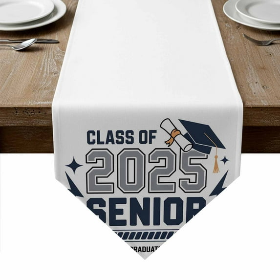 Blue Grey Graduation Season Table Runner Linen Burlap Table Runner 72 ...