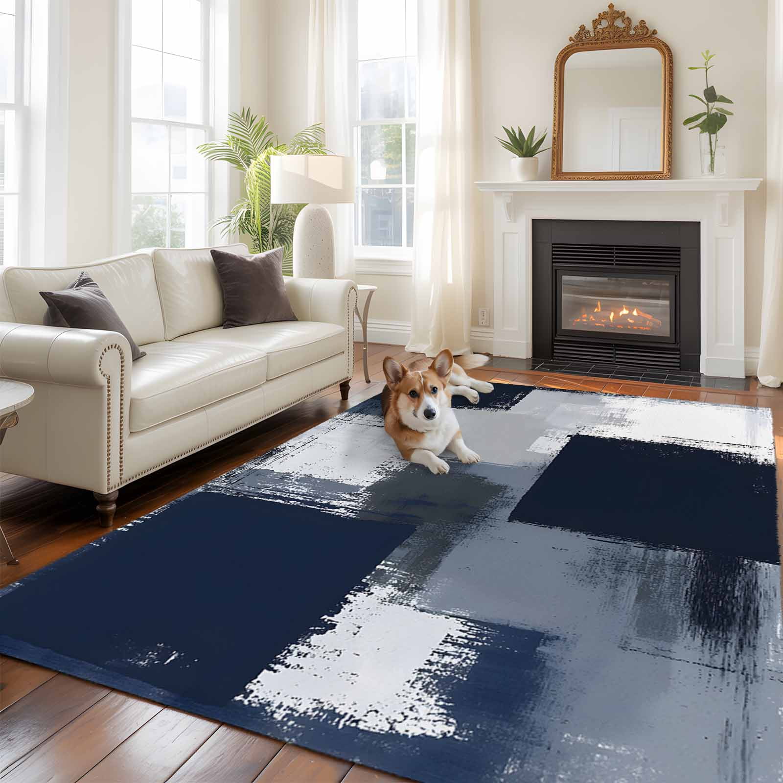 Blue Grey Graffiti Art Area Rugs 5x7 ft Abstract Color Block Stitching ...