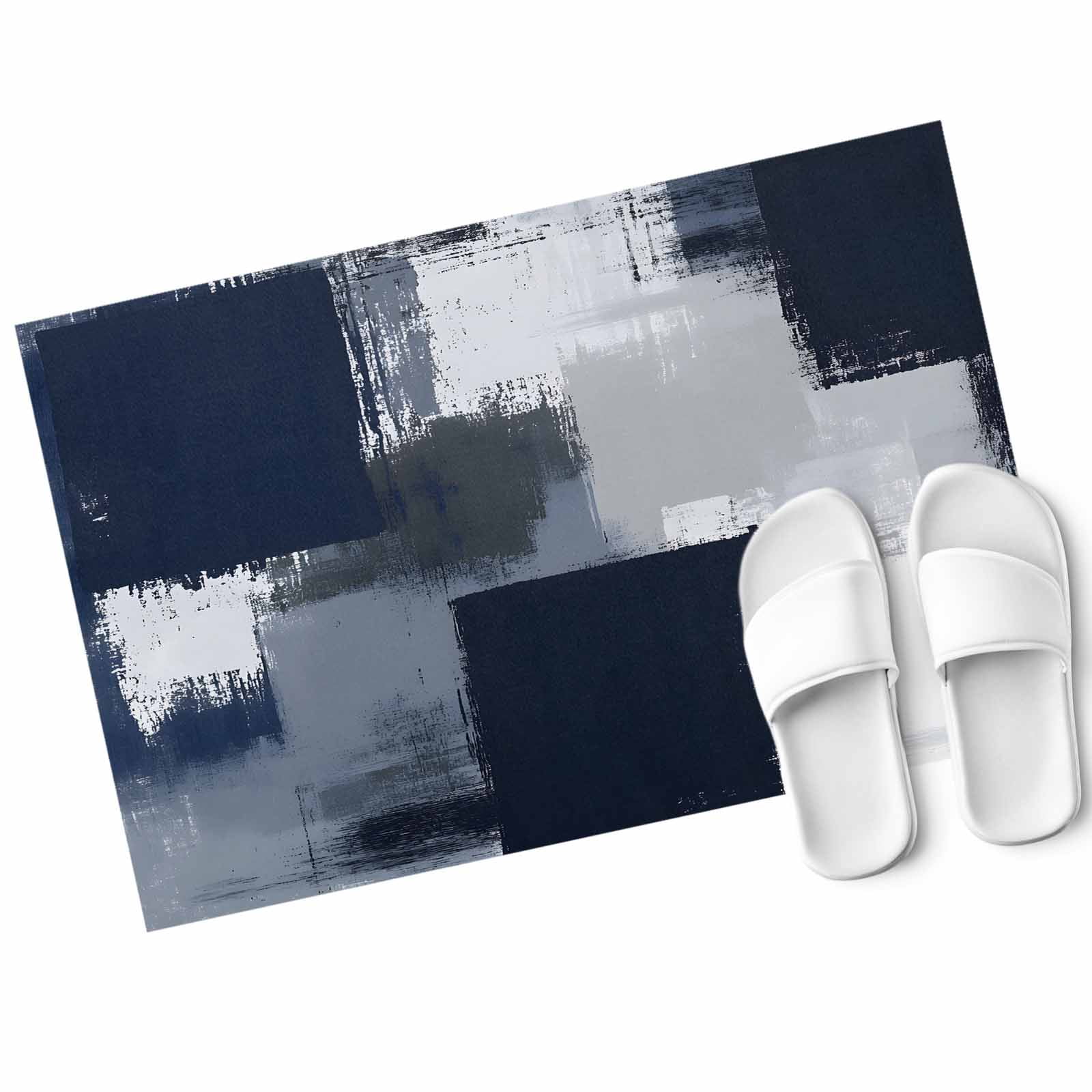Blue Grey Graffiti Art Door Mat Abstract Color Block Stitching Modern ...