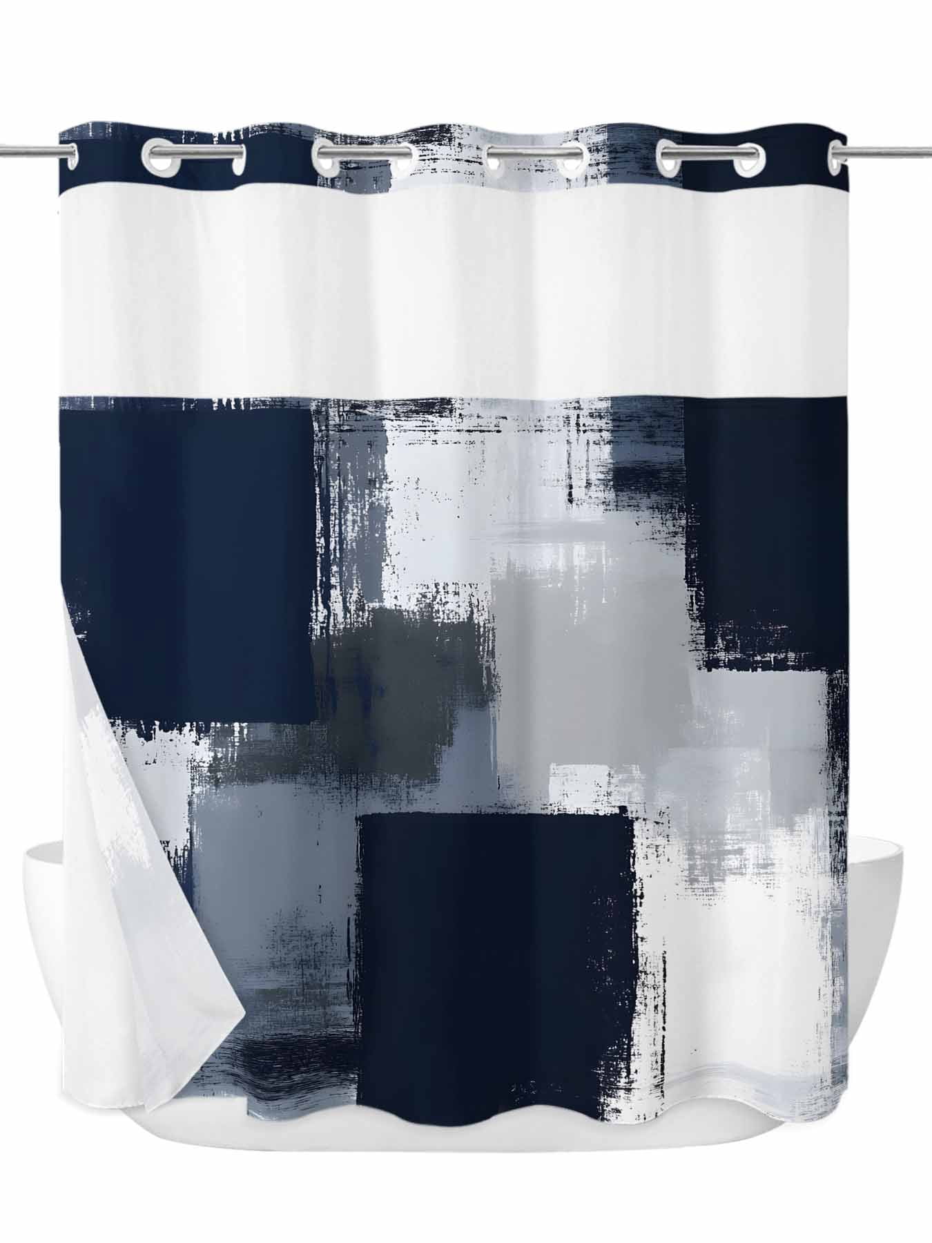 Blue Grey Graffiti Art No Hook Shower Curtain and Liner Set Abstract ...